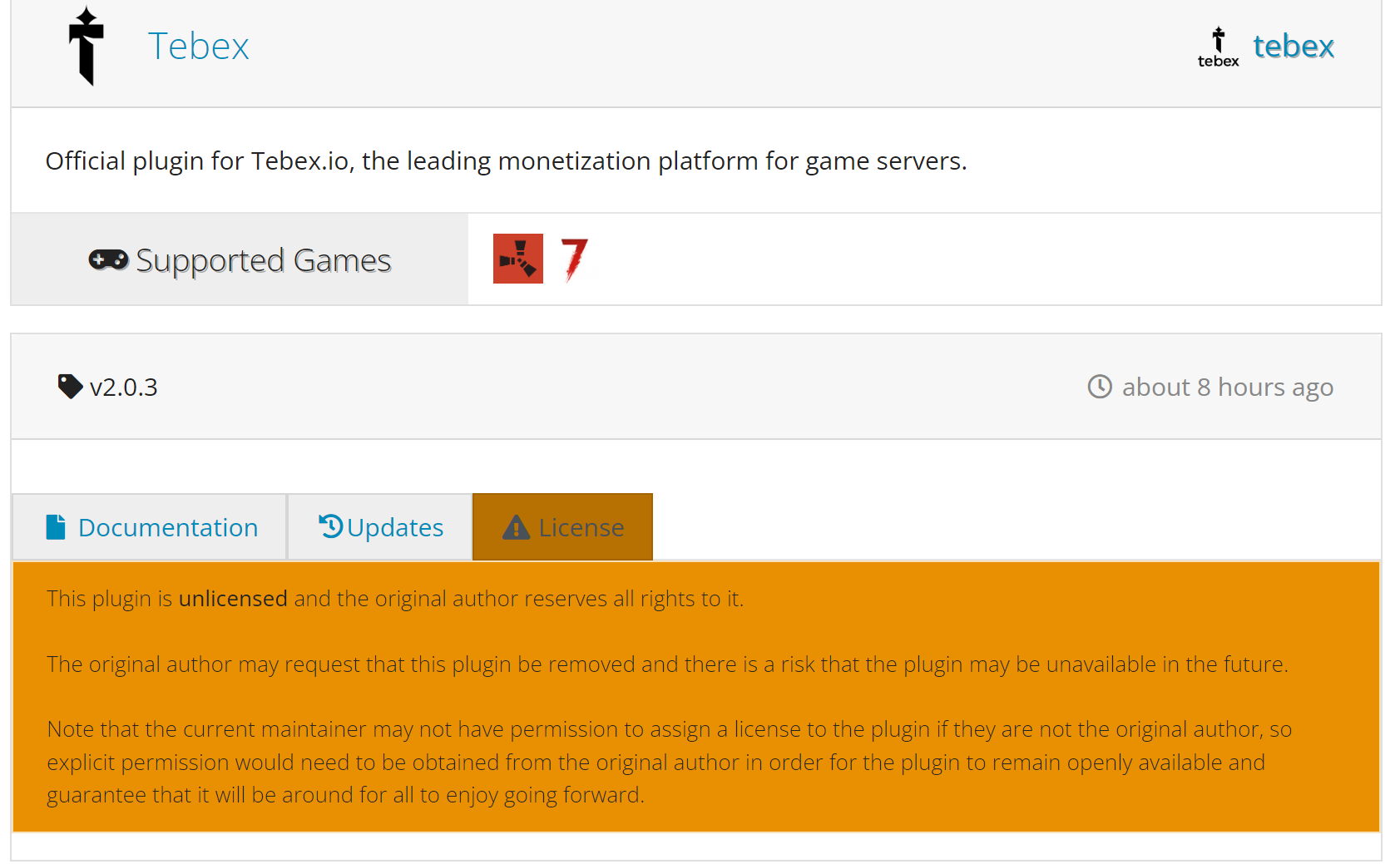 uMod - Why is this plugin This plugin is unlicensed? - Tebex - Community