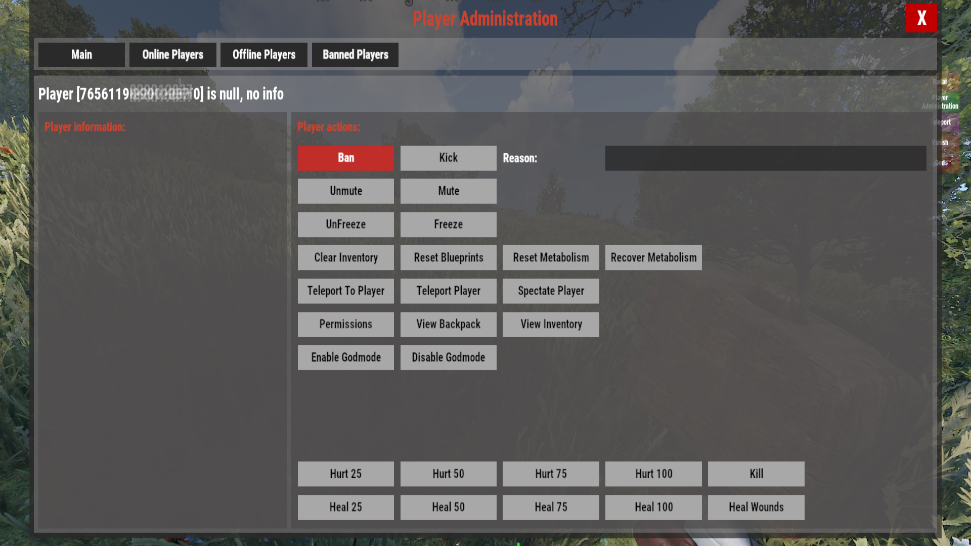 uMod - Null Player Question - Admin Panel - Community